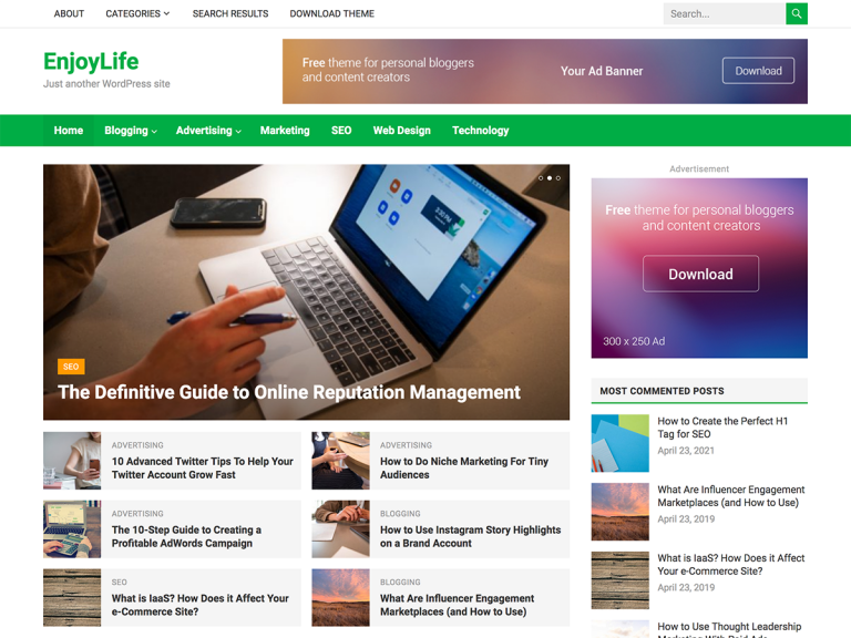 WordPress免费博客/资讯/自媒体主题：EnjoyLife - 主题多多